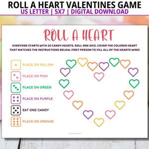 Valentines Roll a Heart Game, Valentine Party Game, Valentines Activity ...