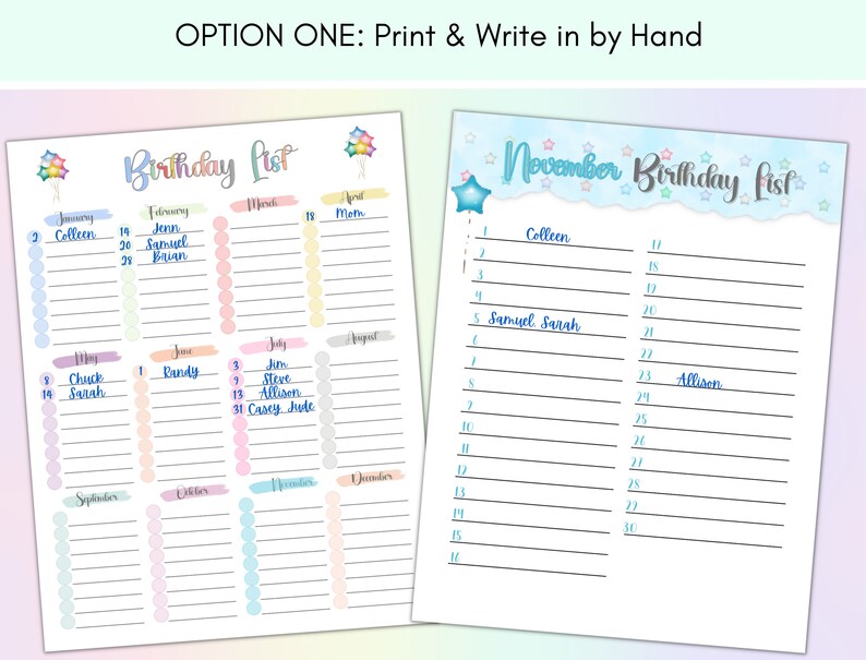 Editable Birthday Tracker, Birthday Chart, Birthday Calendar, Fillable ...