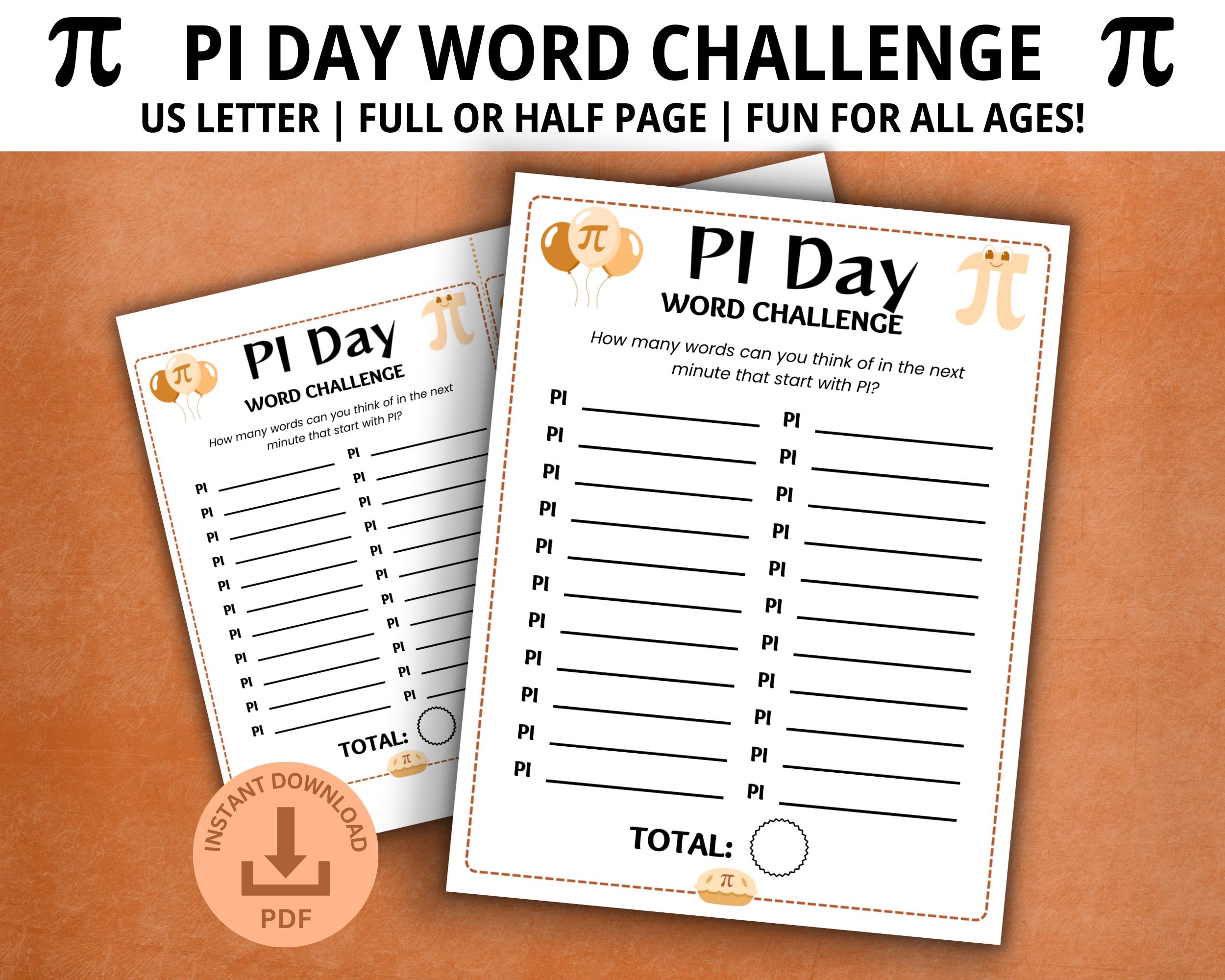 Pi Day Word Challenge Game, Word Game, Math Pi Day Trivia, Math ...