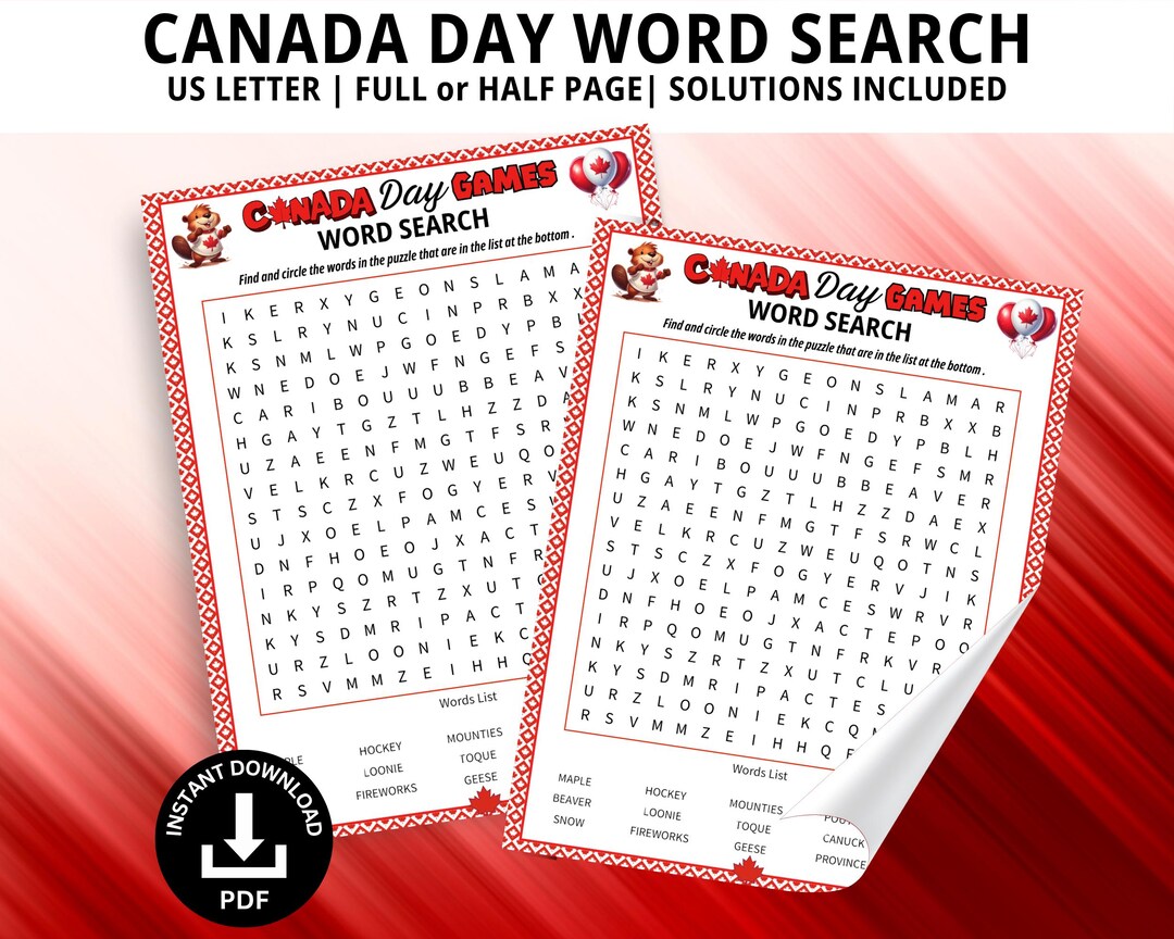 Canada Day Word Search, Canada Day Game, Canadian Pride, Canada Strong ...
