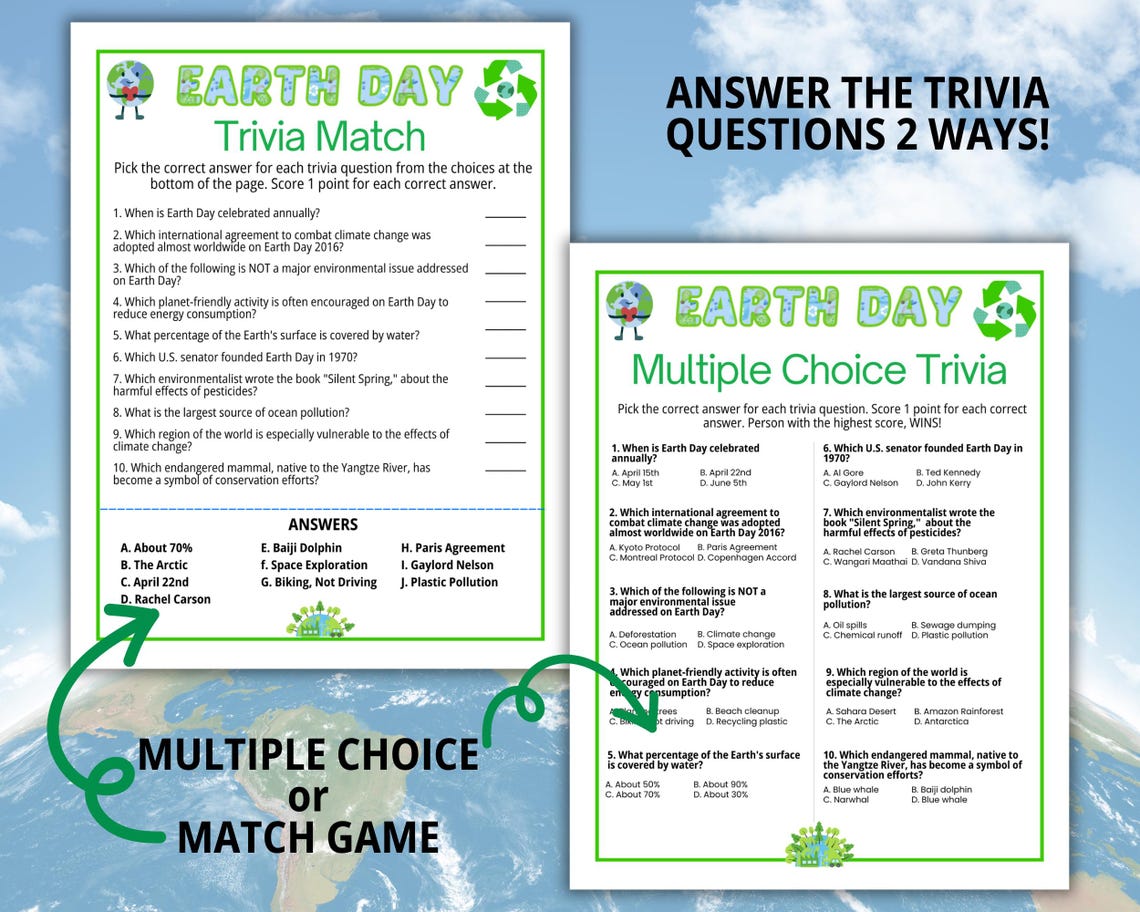 Earth Day Trivia Game, Earth Day Game, Family Game Night, Earth Day ...