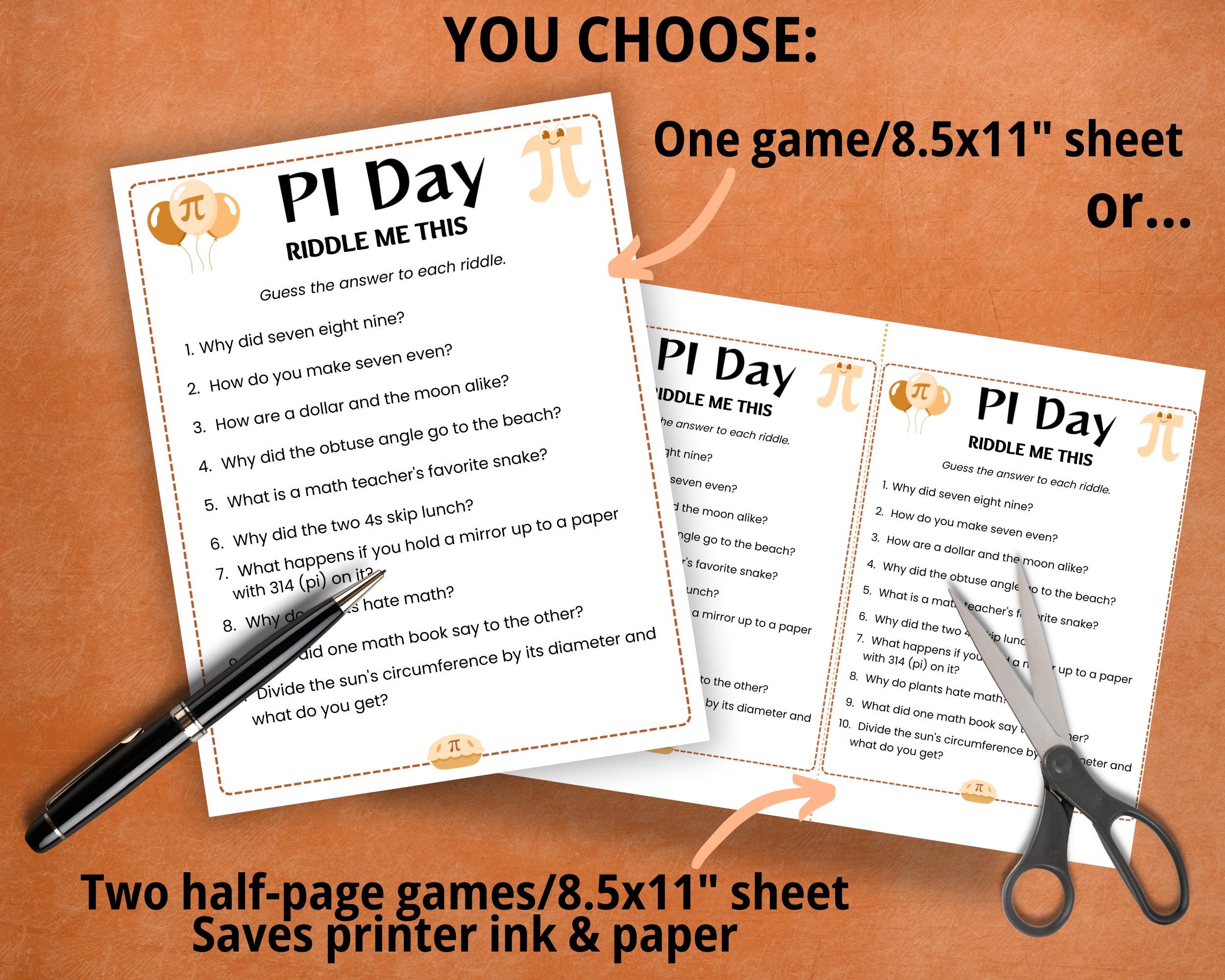 Pi Day Riddles, Riddle Me This, Pi Day Download, Math Pi Day, Math ...