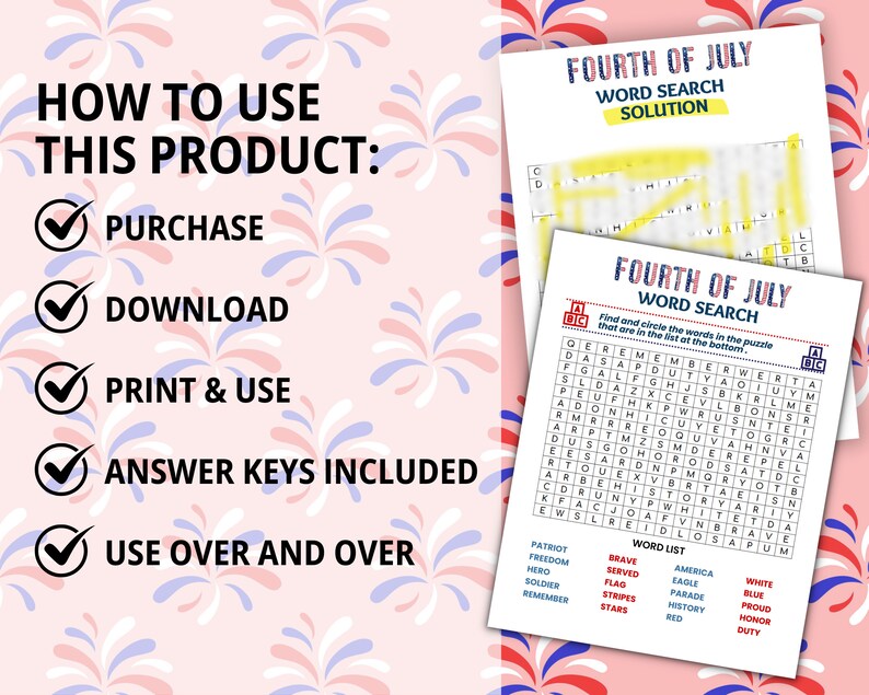 4th of July Word Search Game, Fourth of July Games, Group Games ...
