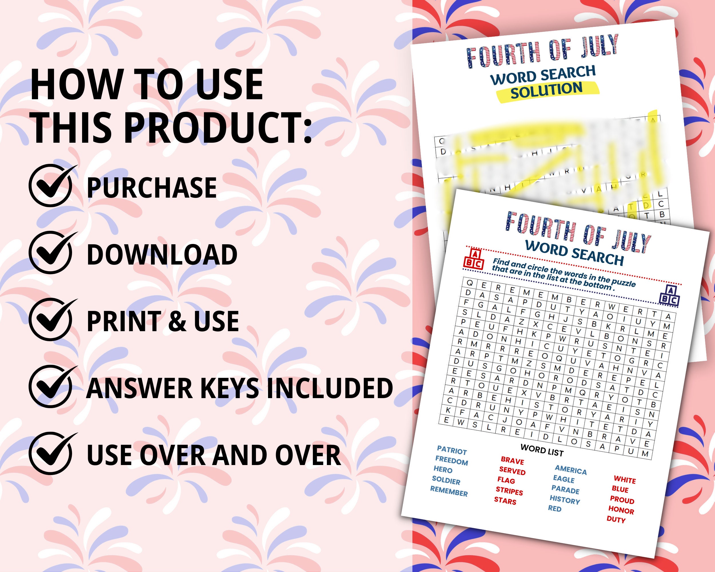 4th of July Word Search Game, Fourth of July Games, Group Games ...