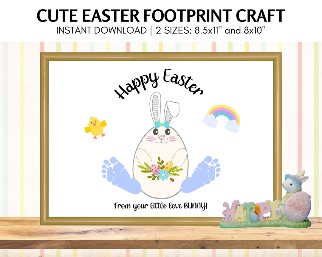 Easter Bunny Footprint Craft, Easter Handprint Art, Handprint Sign, DIY ...
