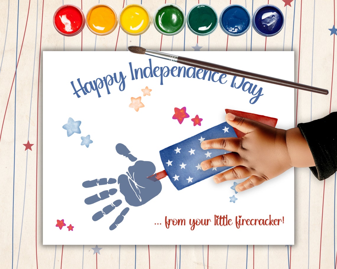 Firecracker Handprint Craft, 4th of July Handprint Craft, Patriotic ...