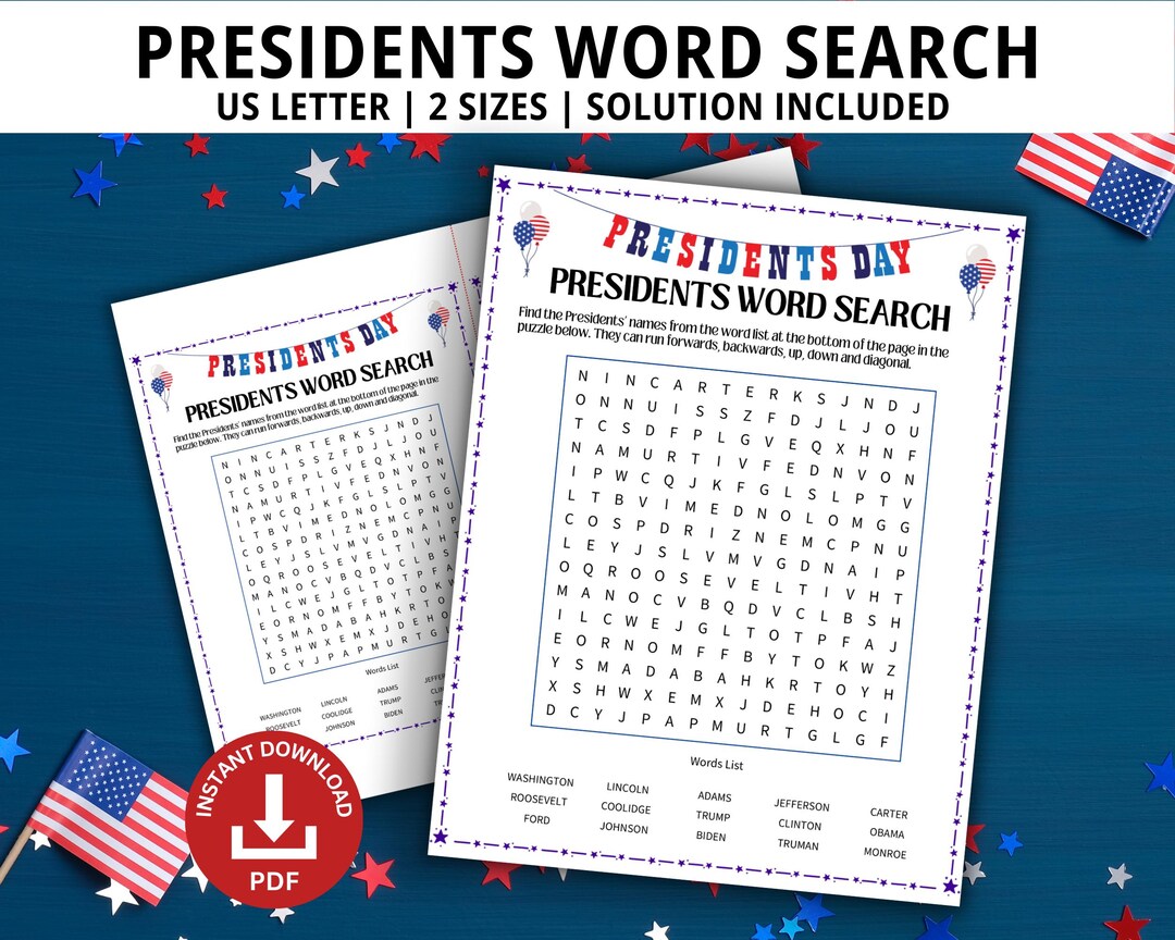 Presidents Day Word Search, Presidents Word Search, Patriotic Games ...