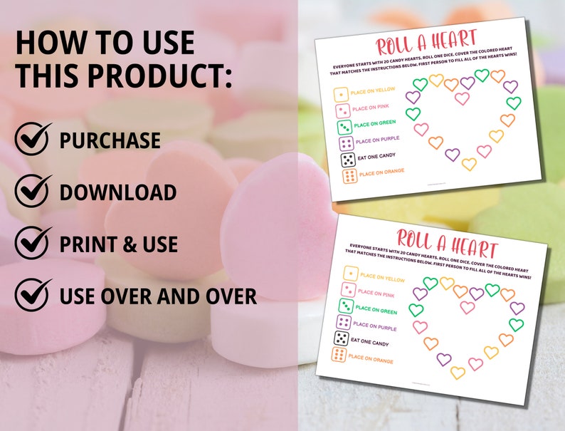 Valentines Roll a Heart Game, Valentine Party Game, Valentines Activity ...