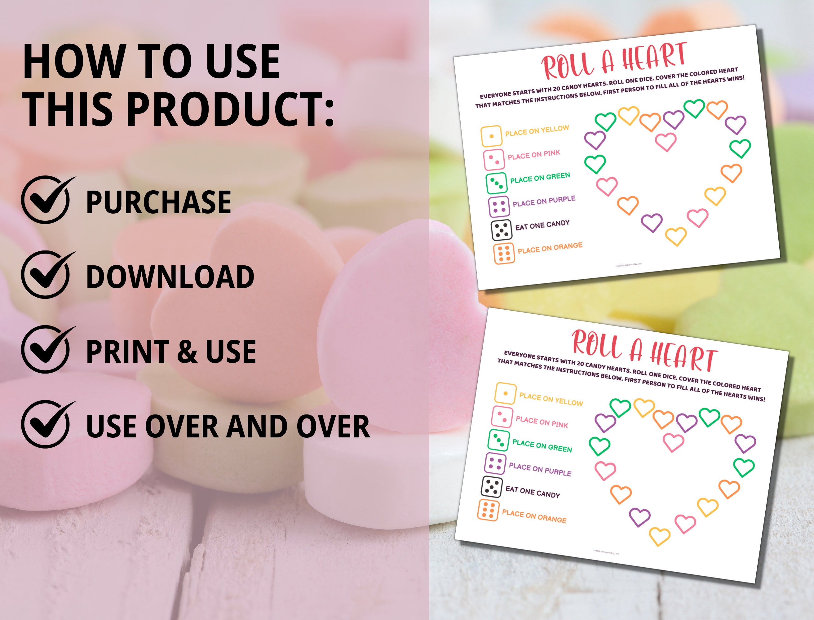 Valentines Roll a Heart Game, Valentine Party Game, Valentines Activity ...