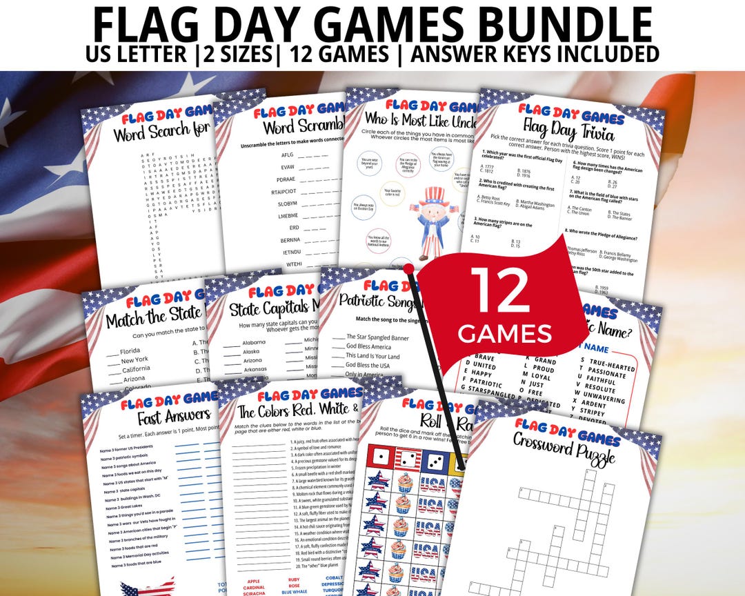 Flag Day Games, 12 Game Bundle, Trivia Games, Patriotic Games ...