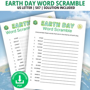 Earth Day Word Scramble Game, Earth Day Game, Family Game Night, Earth ...