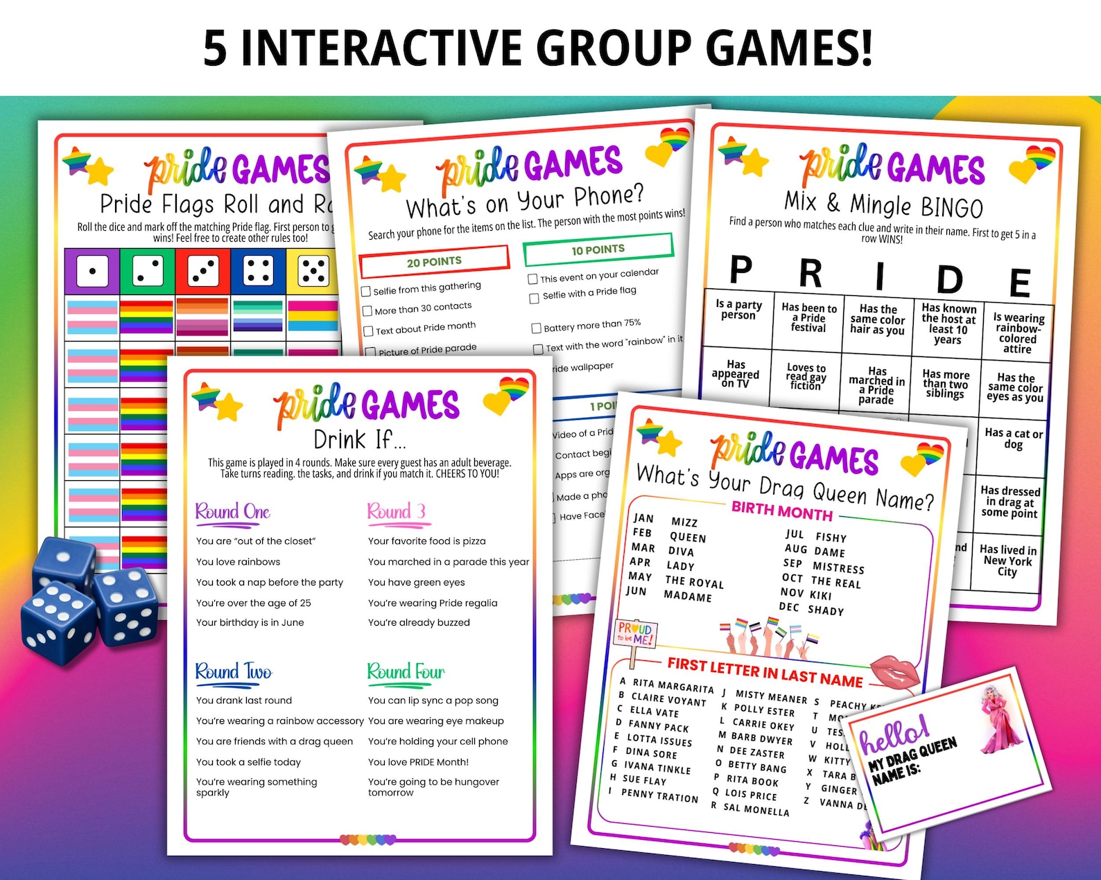 Pride Games, 12-GAME BUNDLE, Pride Party Games, Pride Trivia, Drag ...