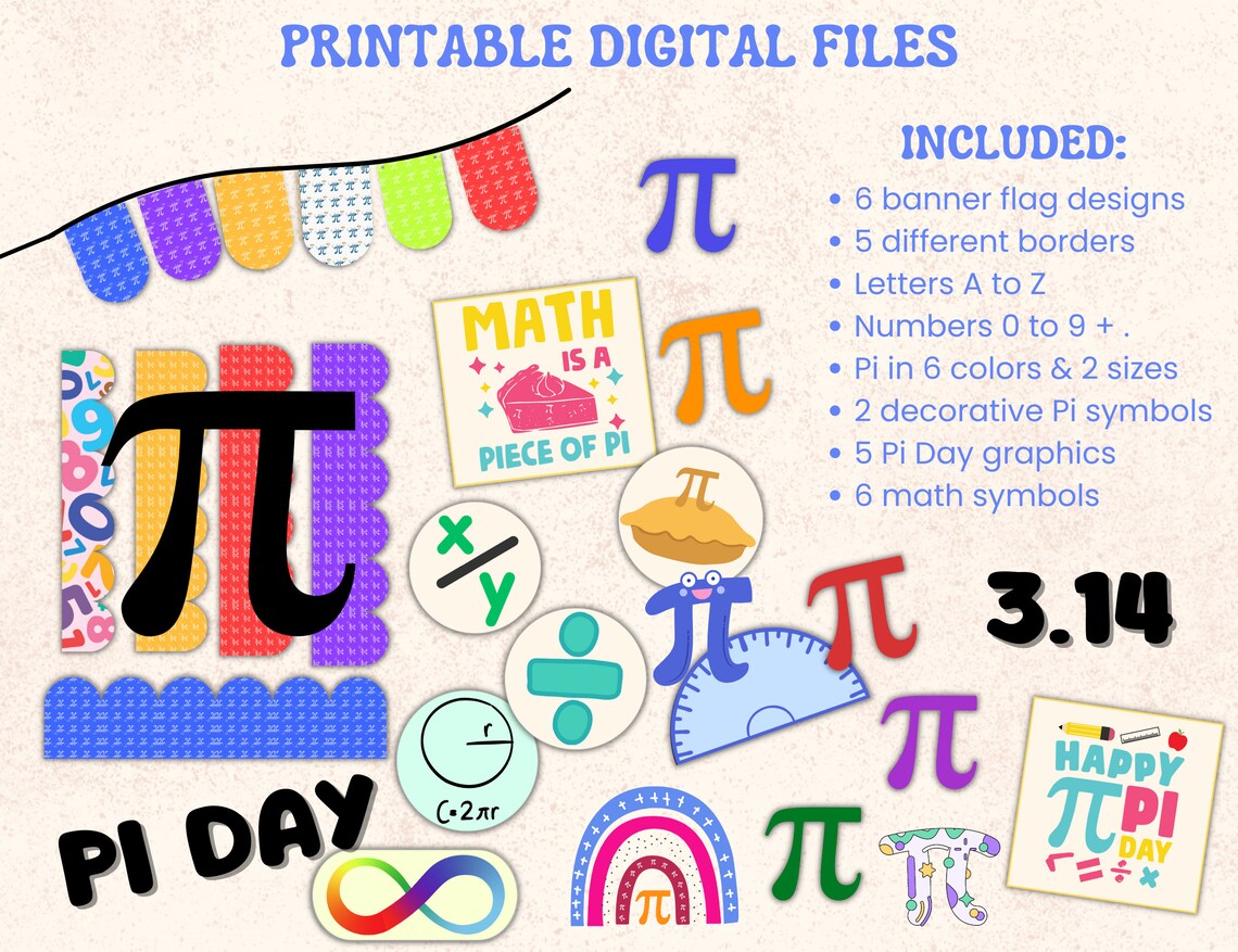 Pi Day Bulletin Board Kit, Classroom Decor, Printable March Bulletin ...