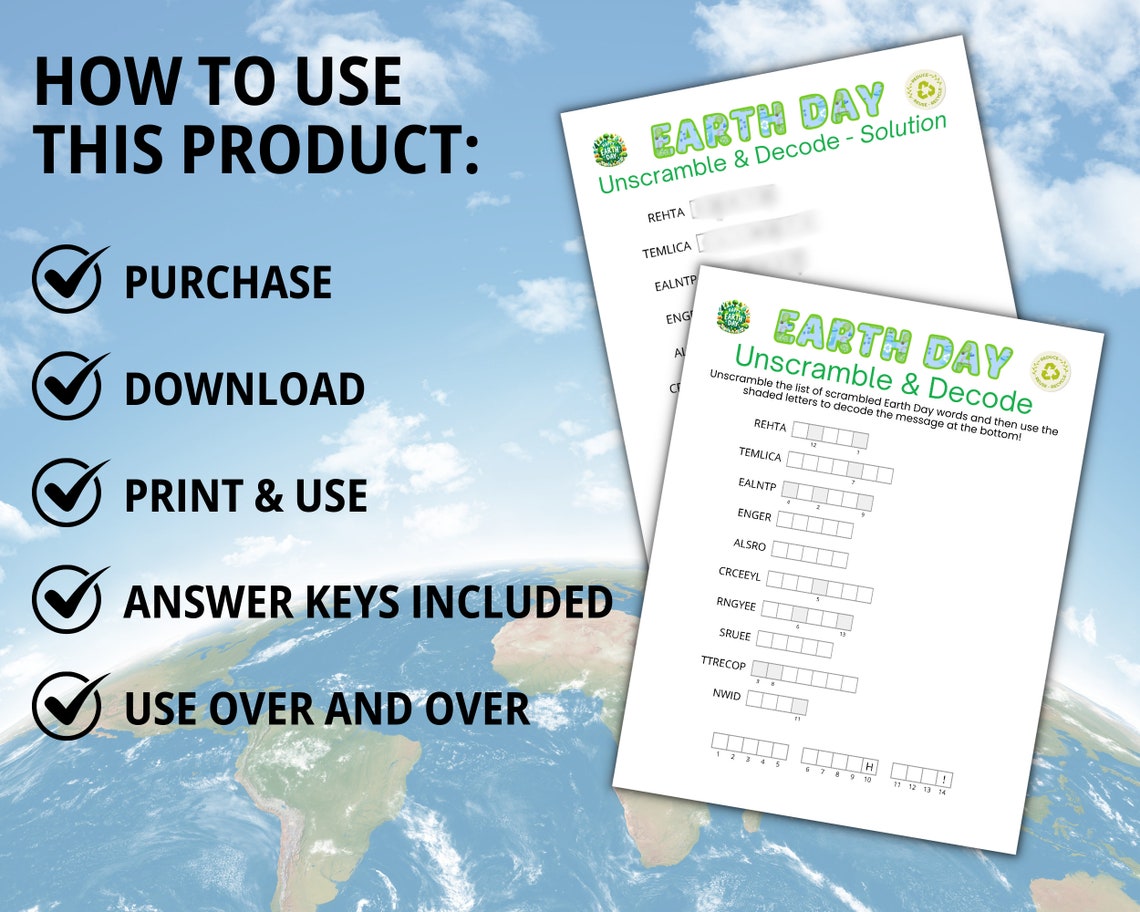 Earth Day Double Word Scramble Game, Earth Day Game, Unscramble and ...