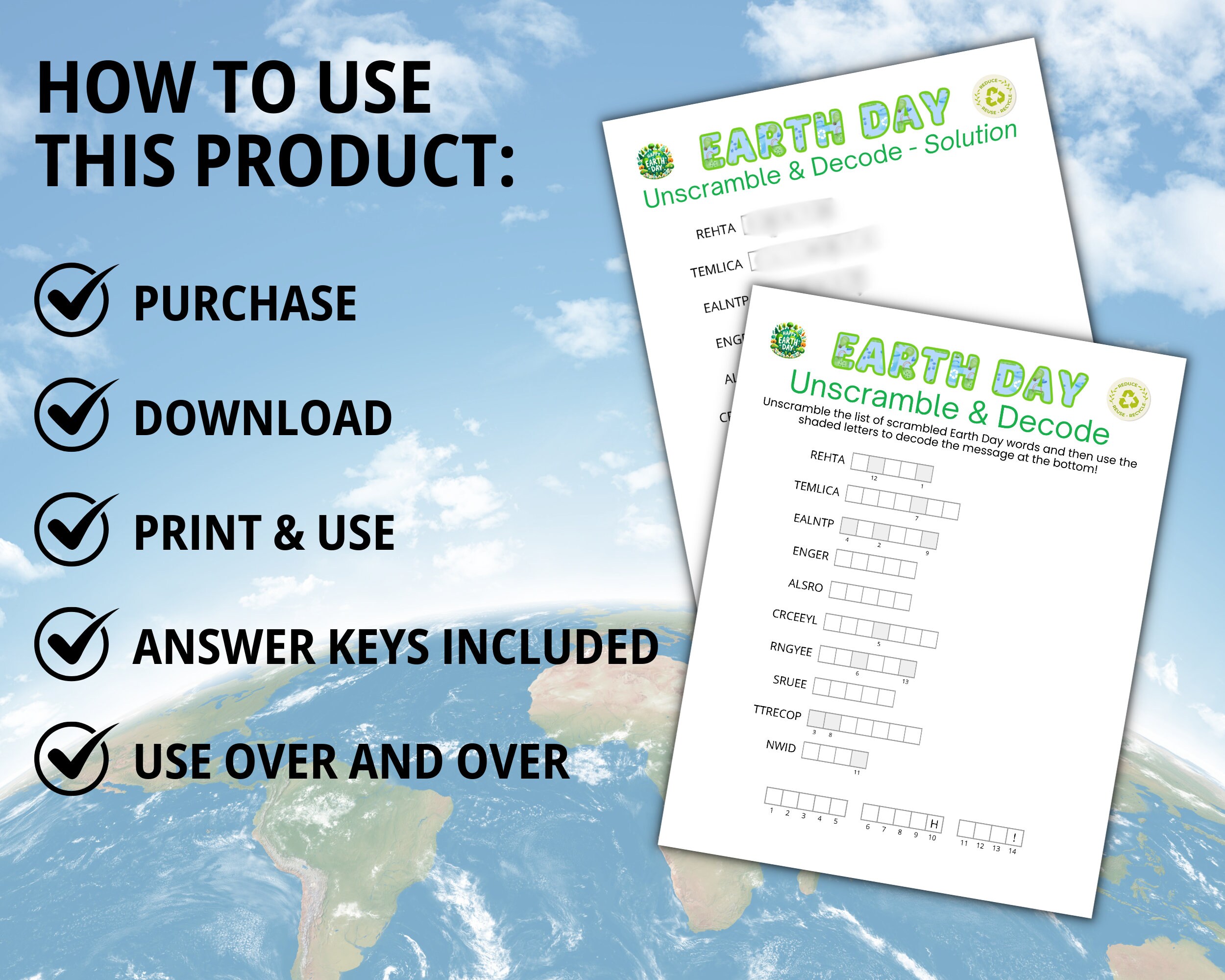 Earth Day Double Word Scramble Game, Earth Day Game, Unscramble and ...