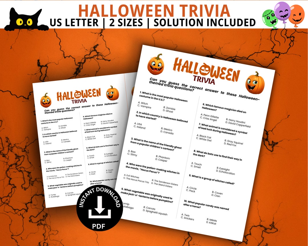 Halloween Trivia, Halloween Trivia Game, Halloween Party Game, Games ...