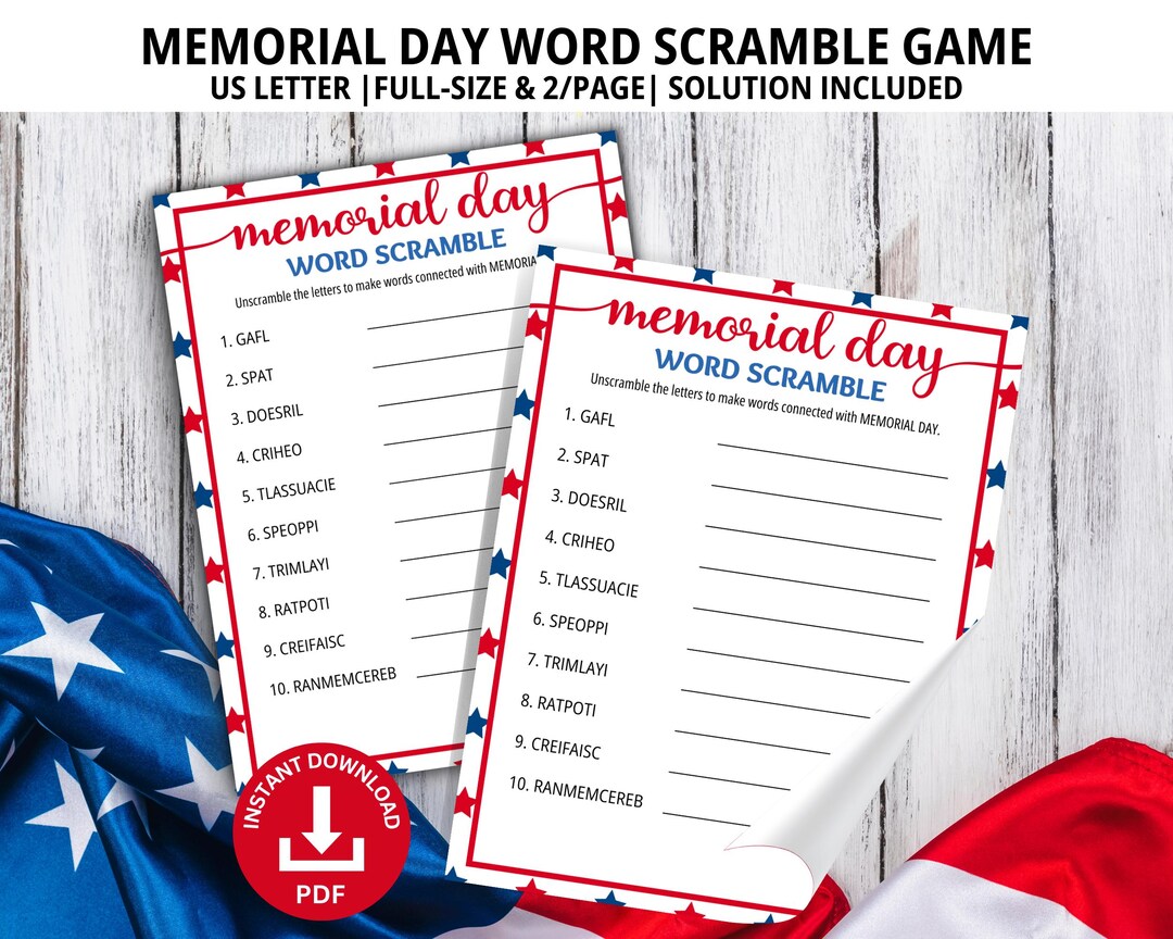 Memorial Day Word Scramble Game, Patriotic Word Game, Memorial Day ...