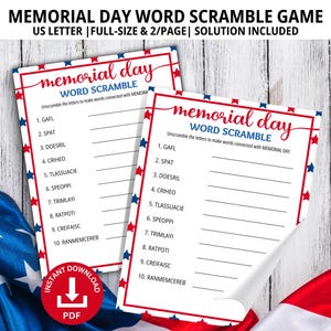 Memorial Day Word Scramble Game, Patriotic Word Game, Memorial Day ...