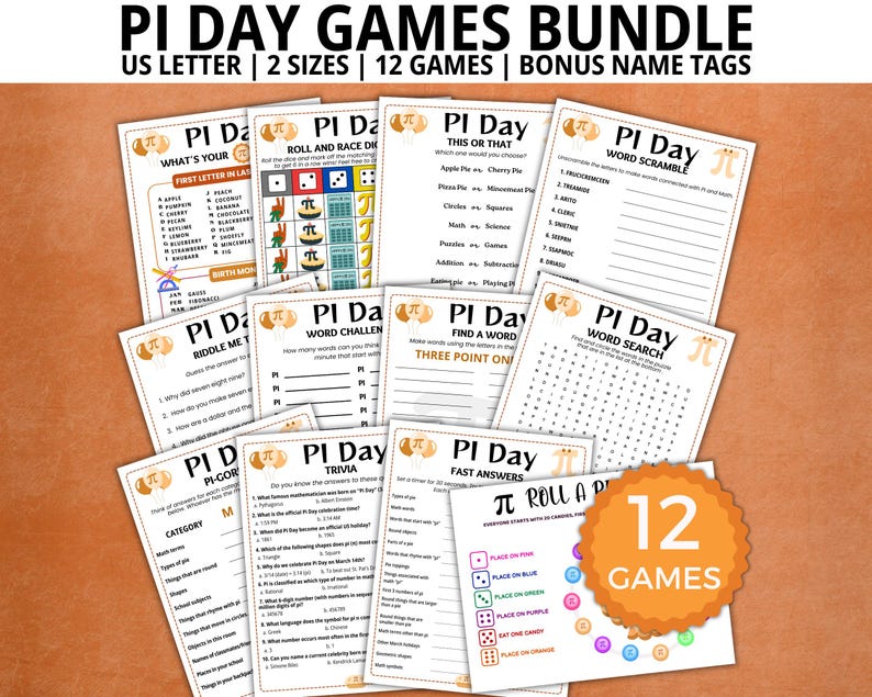 Pi Day Games, 12-game BUNDLE, Pi Day Party, Pi Day Download, Math Games ...