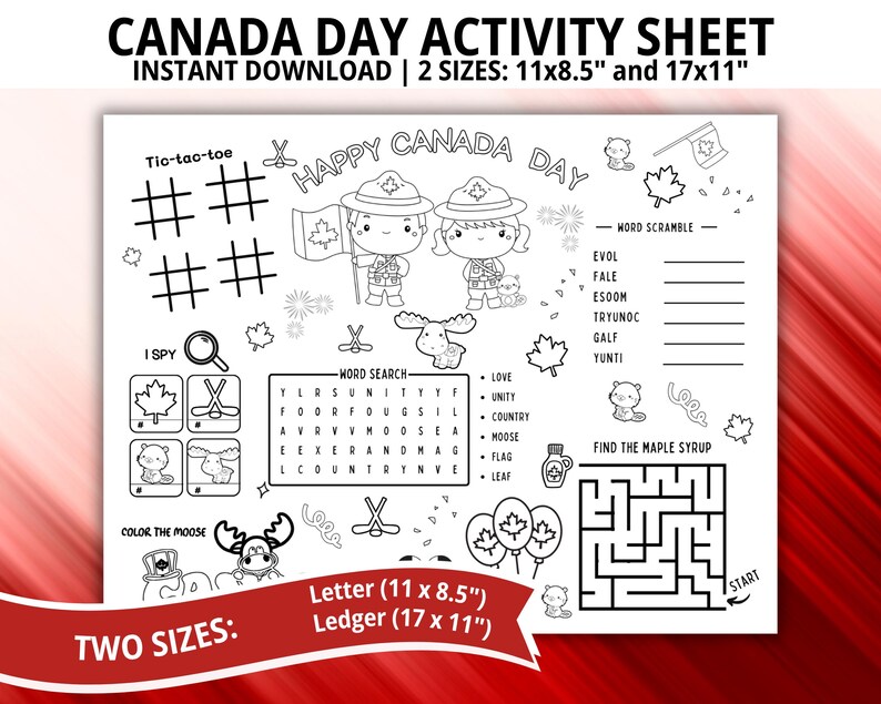 Canada Day Activity Sheet, 2 Sizes, Canada Day Game, Activity Placemat ...