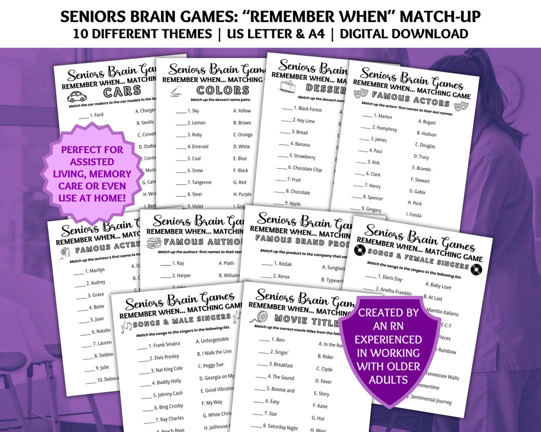 Matching Game, Seniors Brain Games, Dementia Game, Dementia Activities ...