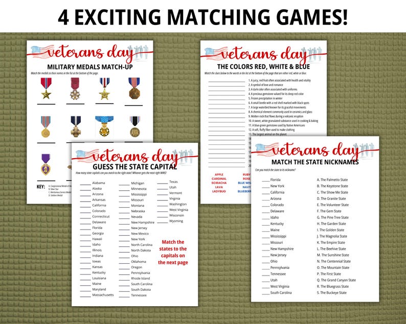 Veterans Day Games, Patriotic Word Game, Group Games, Patriotic Games ...