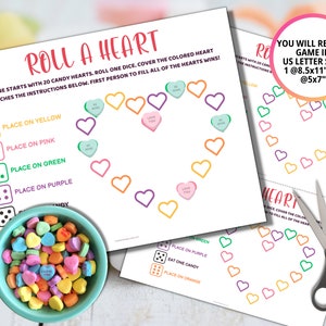Valentines Roll a Heart Game, Valentine Party Game, Valentines Activity ...