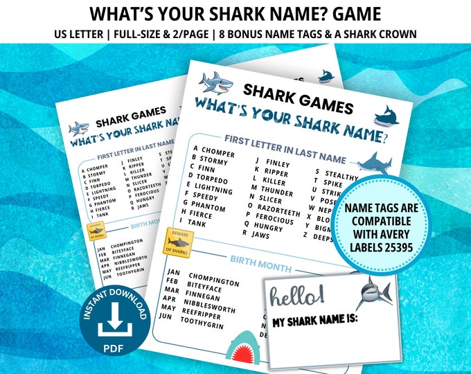 Shark Name Game Printable, What's Your Shark Name Game, Name Generator ...