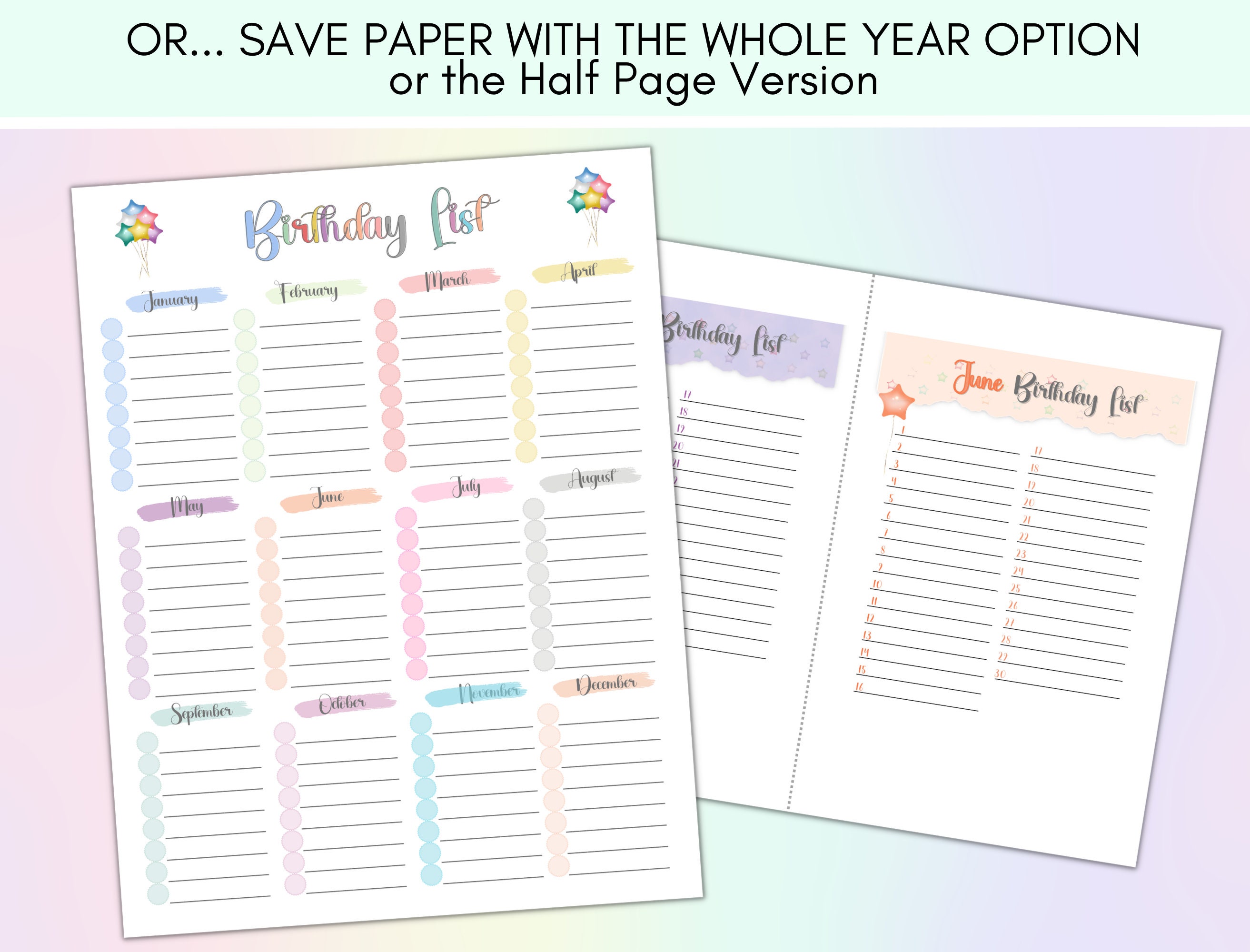 Editable Birthday Tracker, Birthday Chart, Birthday Calendar, Fillable ...