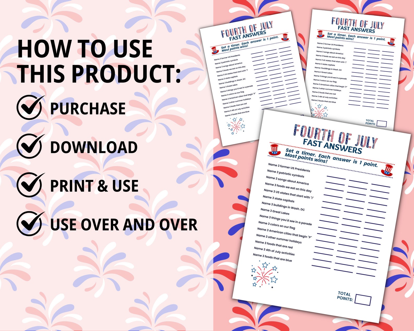 4th of July Fast Answers Game, Patriotic Games, Family Game Night, 4th ...