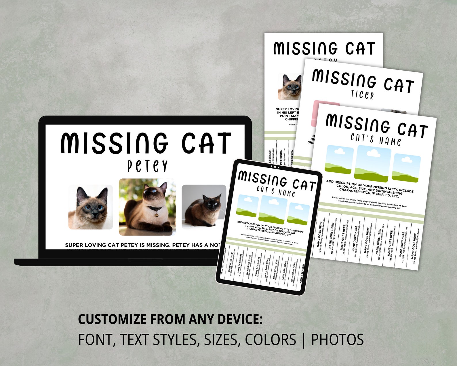 Lost Cat Flyer, Tear-off Flyer Template, Missing Cat Poster, Lost Kitty ...