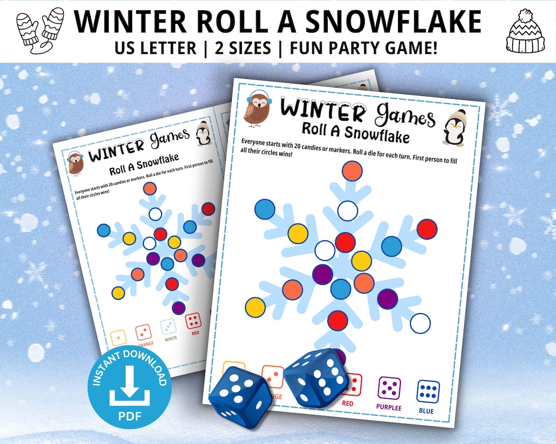 Roll a Snowflake Dice Game, Winter Games, Wintertime Games, Candy Dice ...