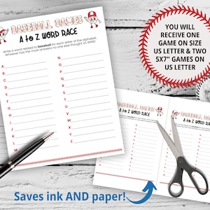 Baseball A to Z Word Race Game, Baseball Party Games, Family Game Night ...
