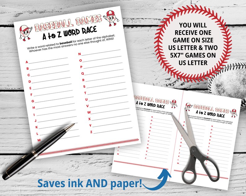 Baseball A to Z Word Race Game, Baseball Party Games, Family Game Night ...