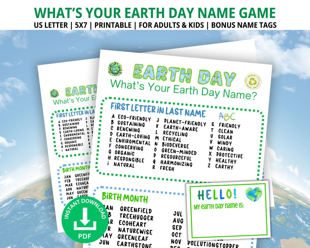 What's Your Earth Day Name Game, Earth Day Games, Family Game Night ...
