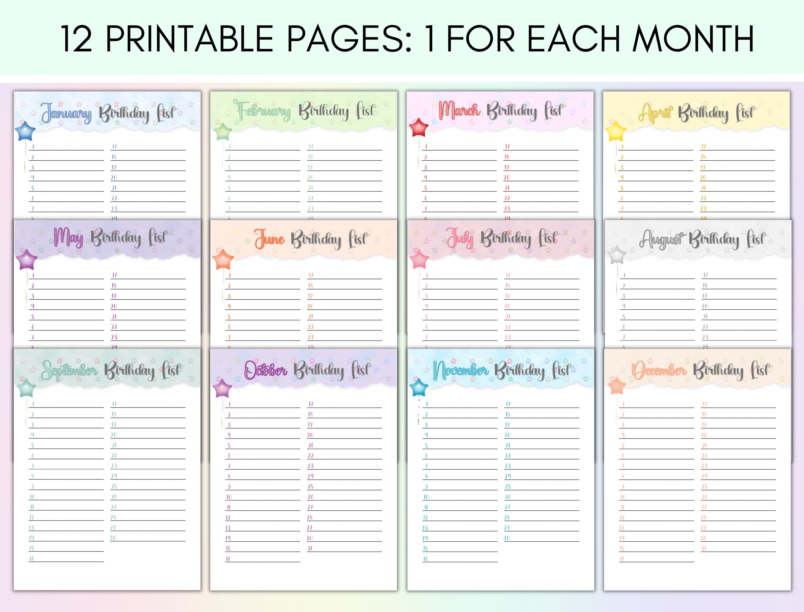 Editable Birthday Tracker, Birthday Chart, Birthday Calendar, Fillable ...