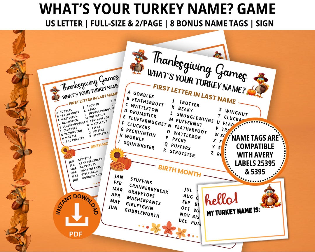 What's Your Turkey Name, Turkey Name Game, Whats Your Name, Printable ...