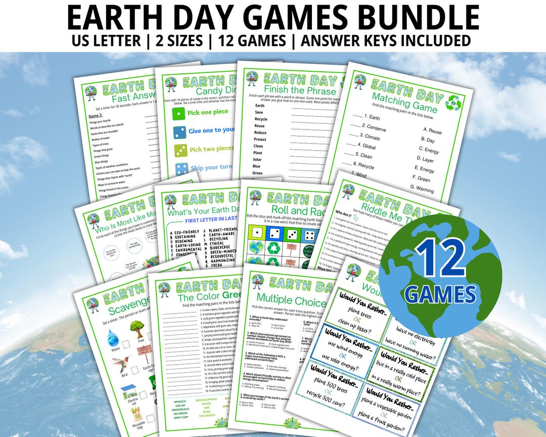 Earth Day Games Bundle, 12-GAME BUNDLE, Earth Day Trivia, Family Game ...