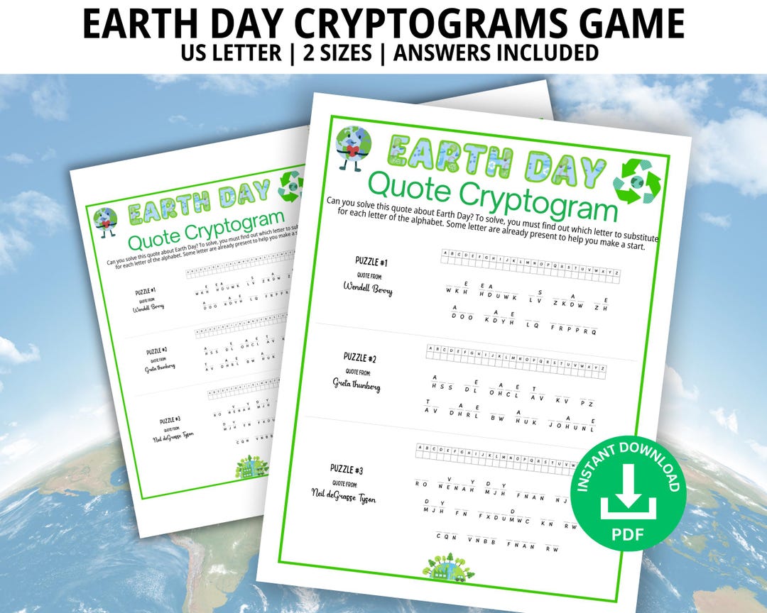 Earth Day Cryptograms, Earth Day Game, Family Game Night, Quote ...