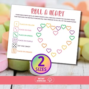Valentines Roll a Heart Game, Valentine Party Game, Valentines Activity ...