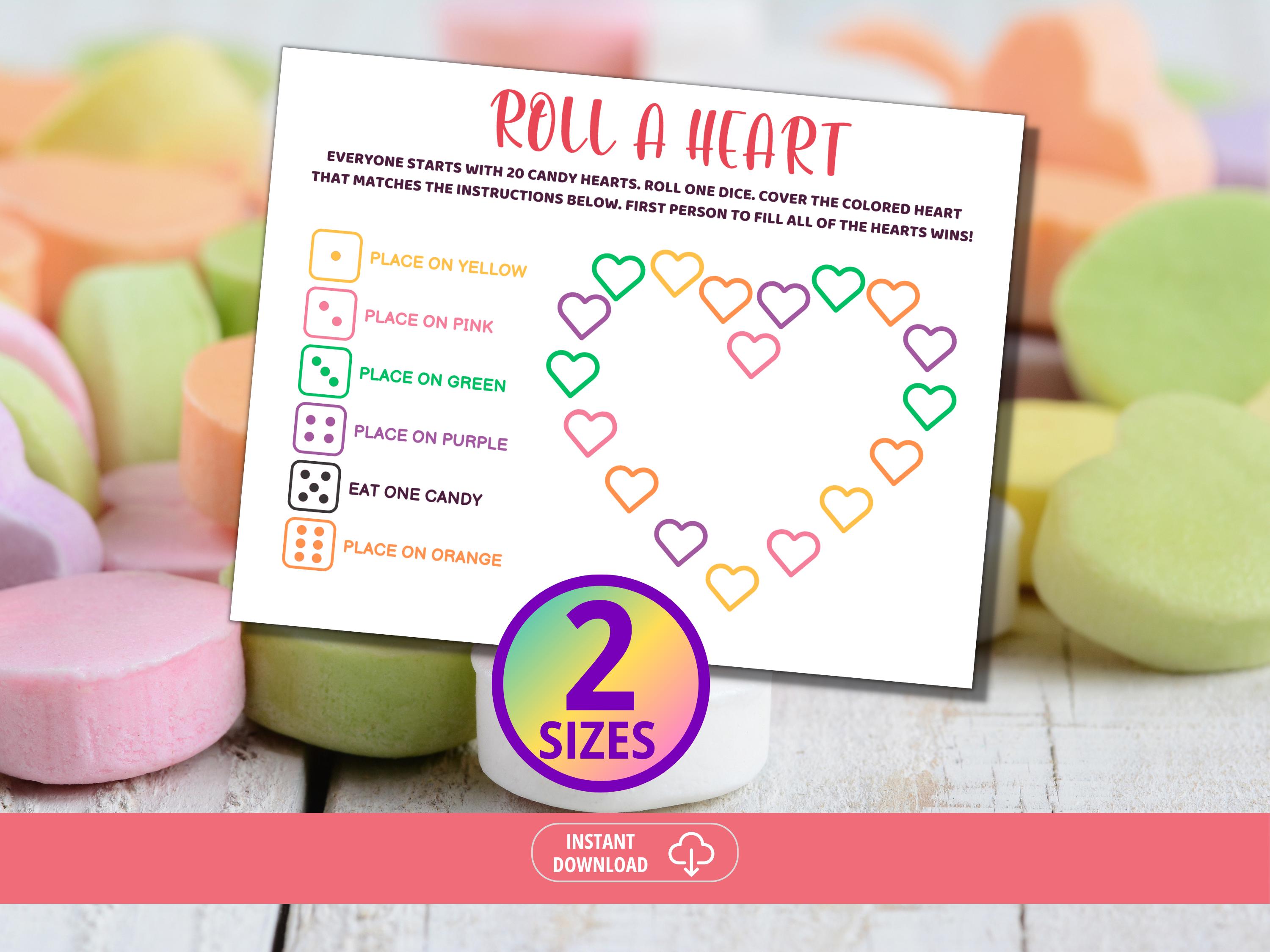 Valentines Roll a Heart Game, Valentine Party Game, Valentines Activity ...