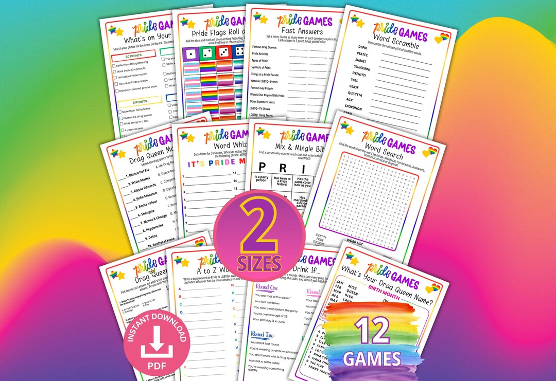 Pride Games, 12-GAME BUNDLE, Pride Party Games, Pride Trivia, Drag ...