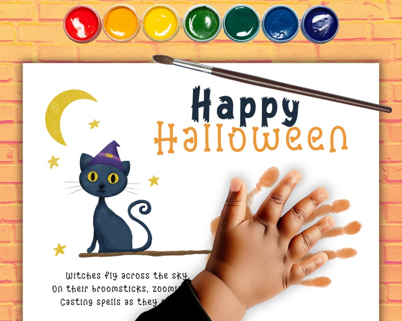 Halloween Handprint Craft, Witchy Cat Handprint, Fall Handprint Craft ...