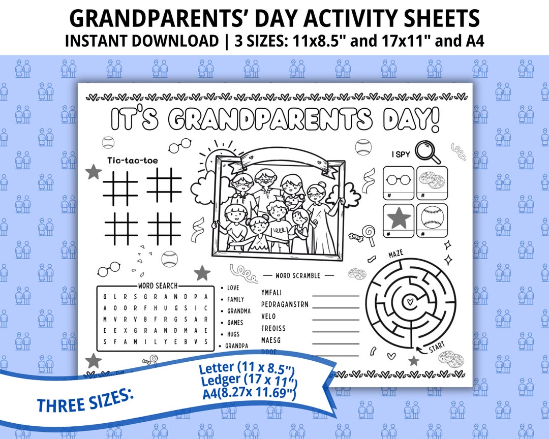 Grandparents Day Activity Sheet, Grandparents Day Craft, Kids Placemat ...