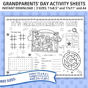 Grandparents Day Activity Sheet, Grandparents Day Craft, Kids Placemat ...