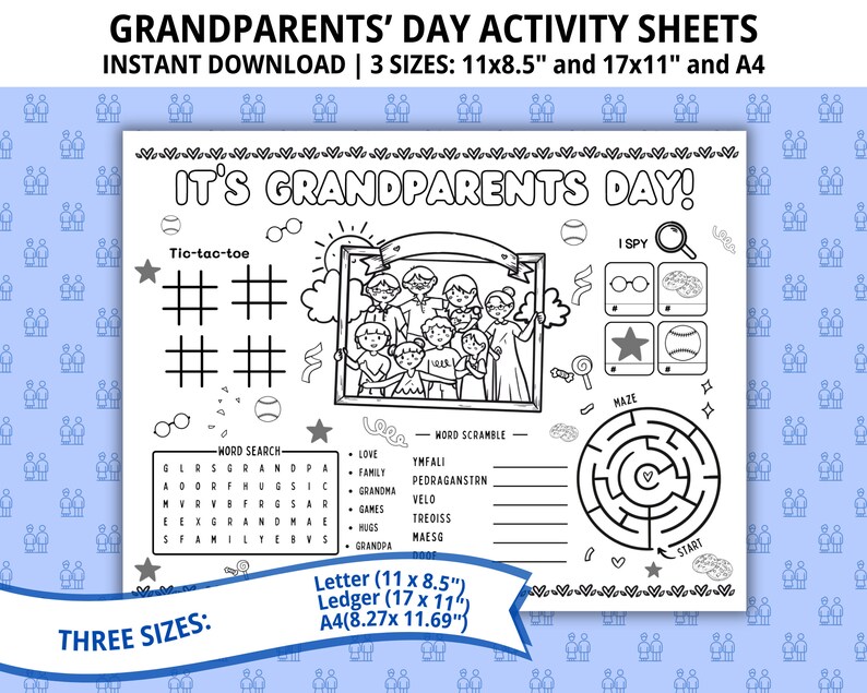 Grandparents Day Activity Sheet, Grandparents Day Craft, Kids Placemat ...