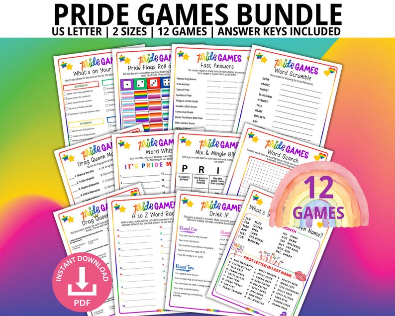 Pride Games, 12-GAME BUNDLE, Pride Party Games, Pride Trivia, Drag ...