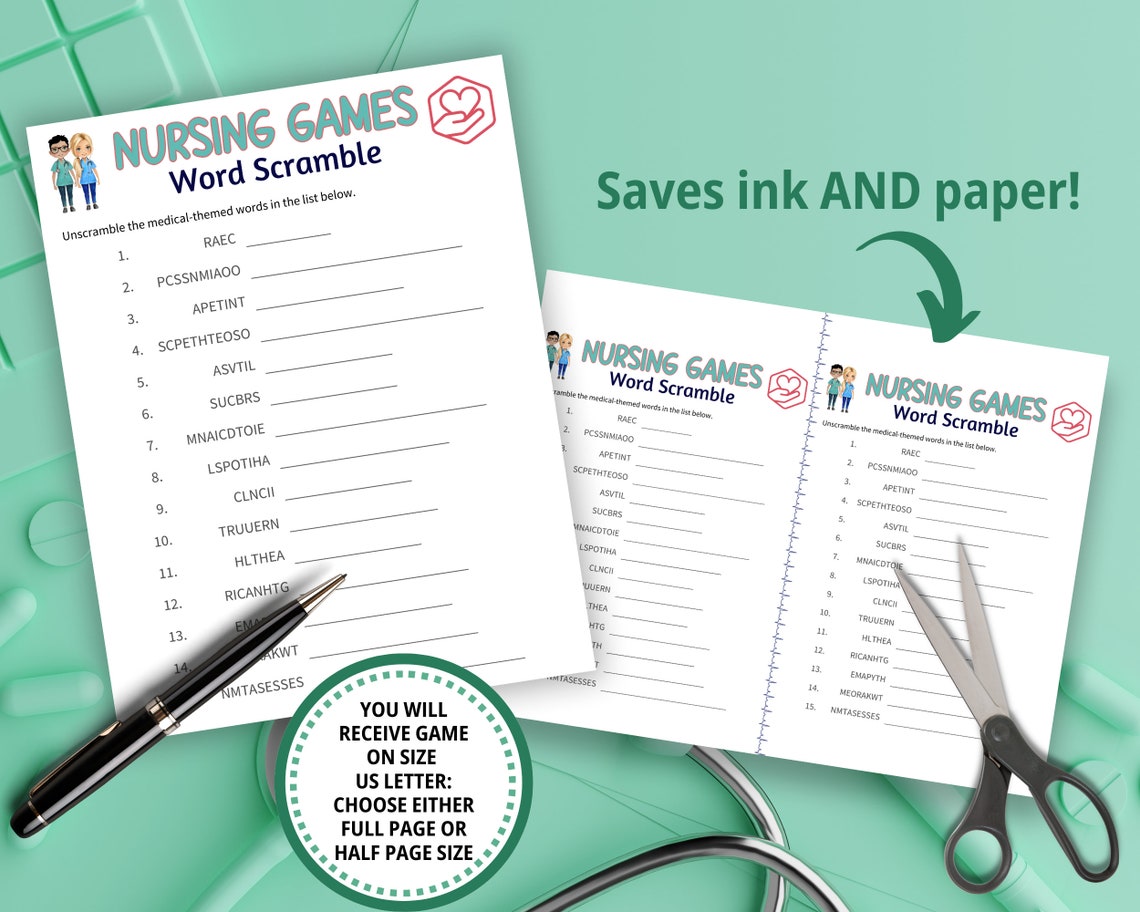 Nursing Word Scramble, Nursing Games, Nurse Games, Hospital Party Games ...
