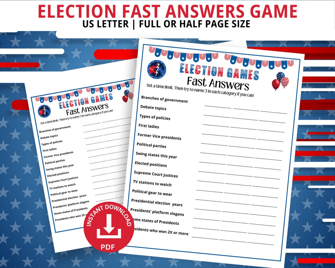 Election Day Fast Answers, Election Day Games, Patriotic Games, Family ...