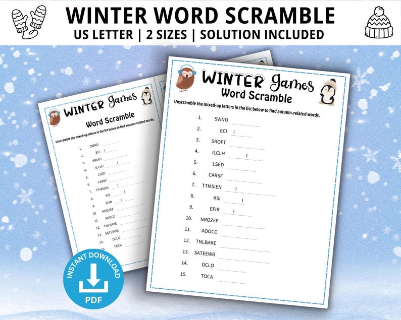 Winter Word Scramble, Winter Games, Wintertime Games, Word Game, Word ...